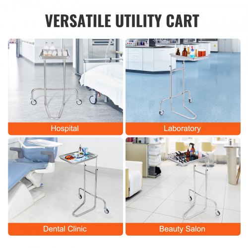 VEVOR Stainless Steel Lab Cart with Single Tray & 2 Silent Wheels for ...