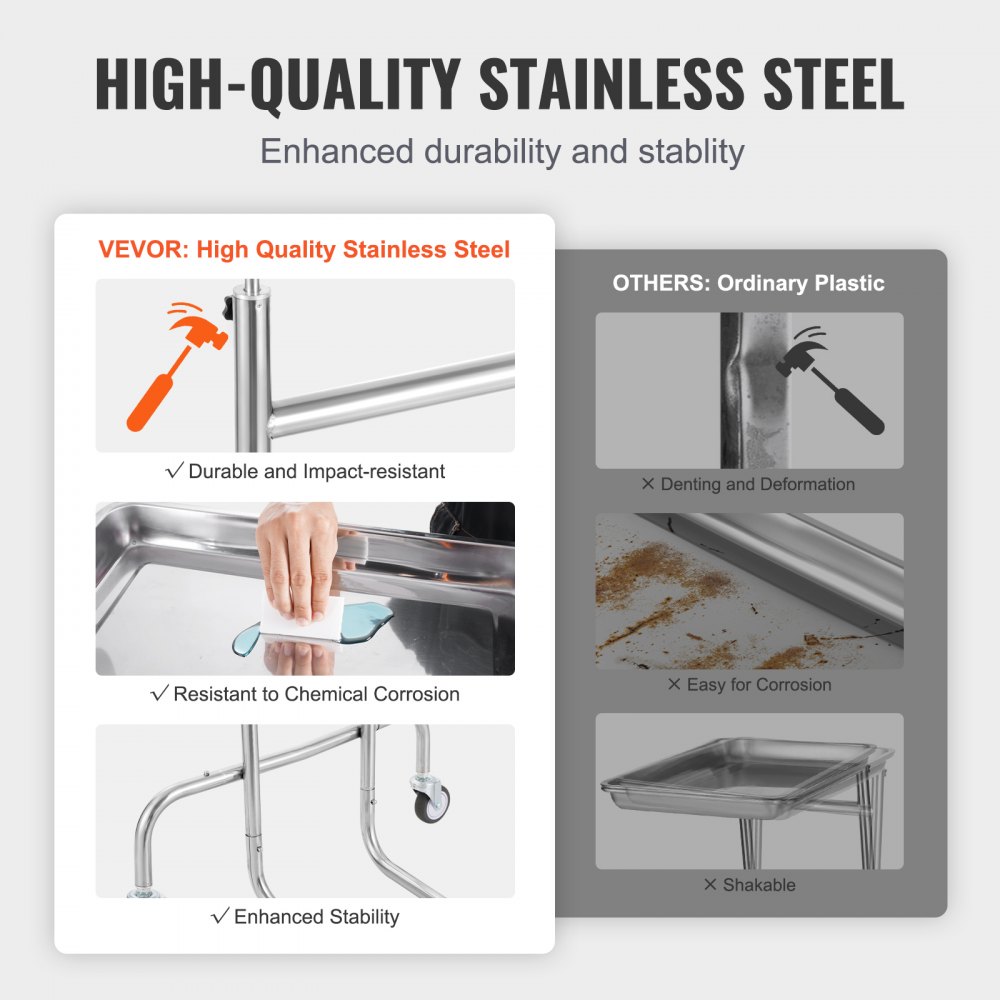 VEVOR Stainless Steel Lab Cart with Single Tray & 2 Silent Wheels for ...