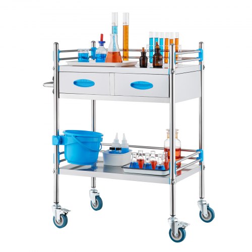 VEVOR Stainless Steel Utility Cart, 2 Layers with Two Lockable Wheels ...
