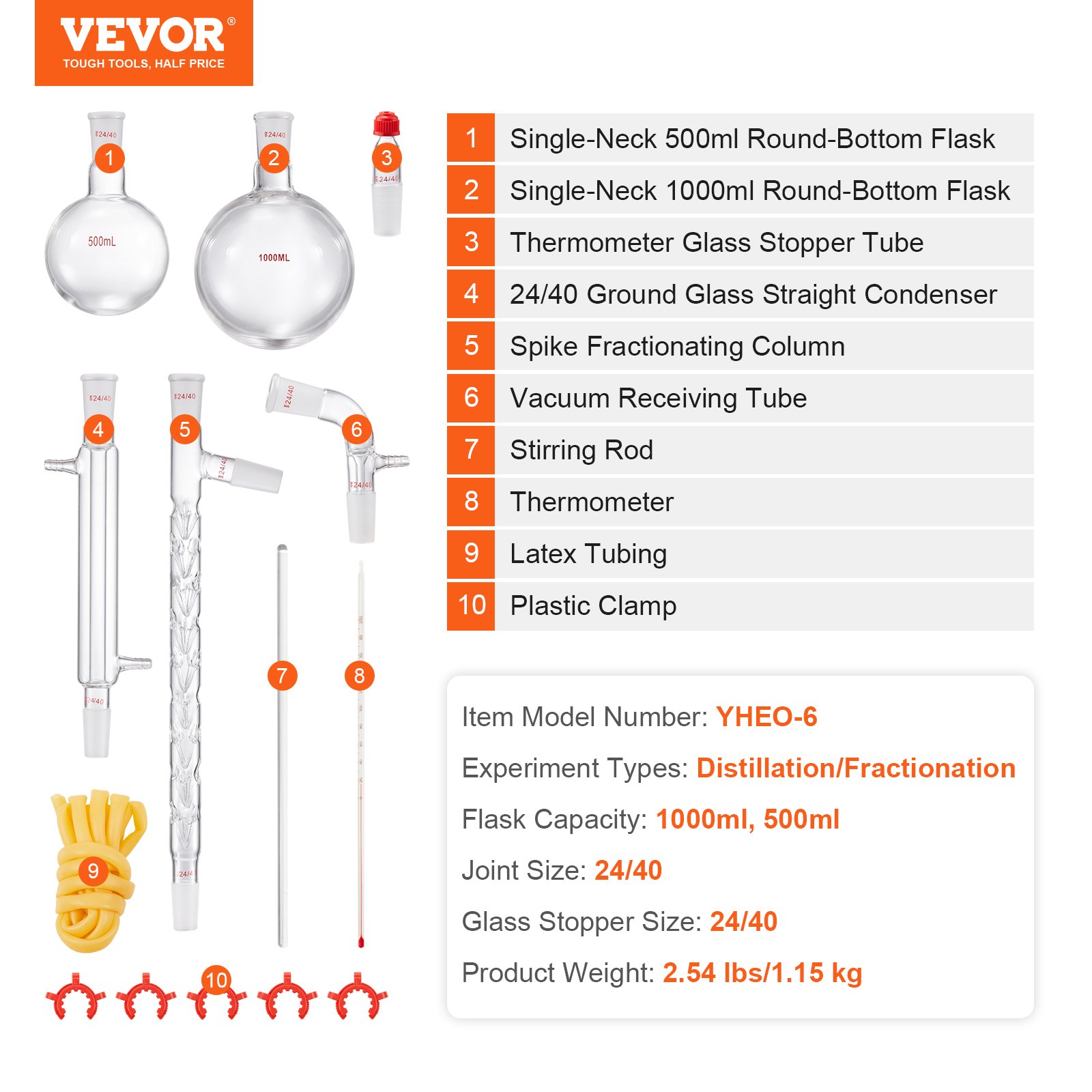 VEVOR Lab Distillation Kit, 3.3 Boro Lab Glassware Distillation Kit ...