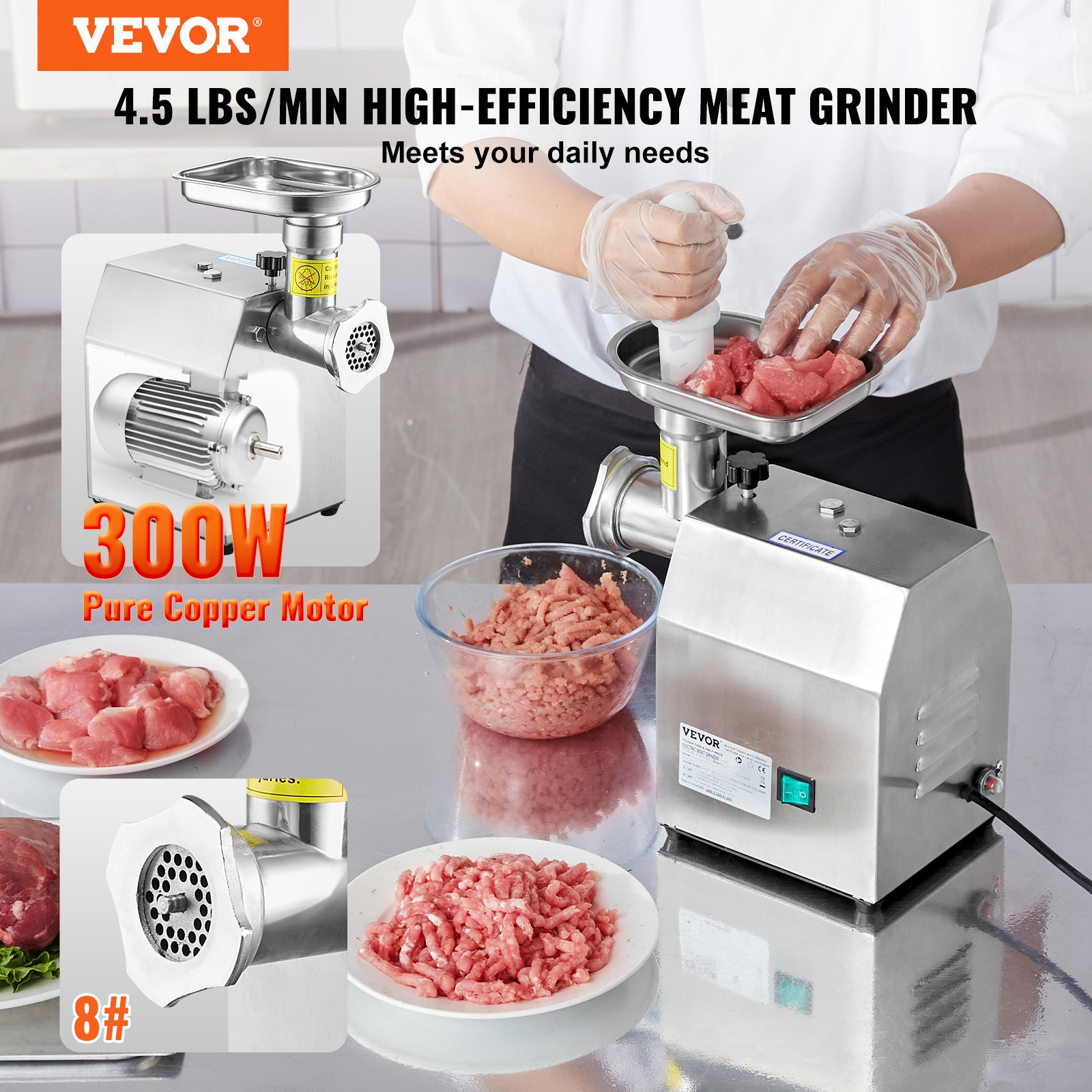 VEVOR Meat Grinder, 4.5 Lbs/Min Capacity Electric Meat Grinders w ...