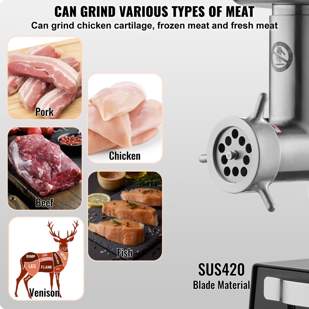 VEVOR Stainless Steel Meat Grinder – 9 LBS, 550 W, SUS 420