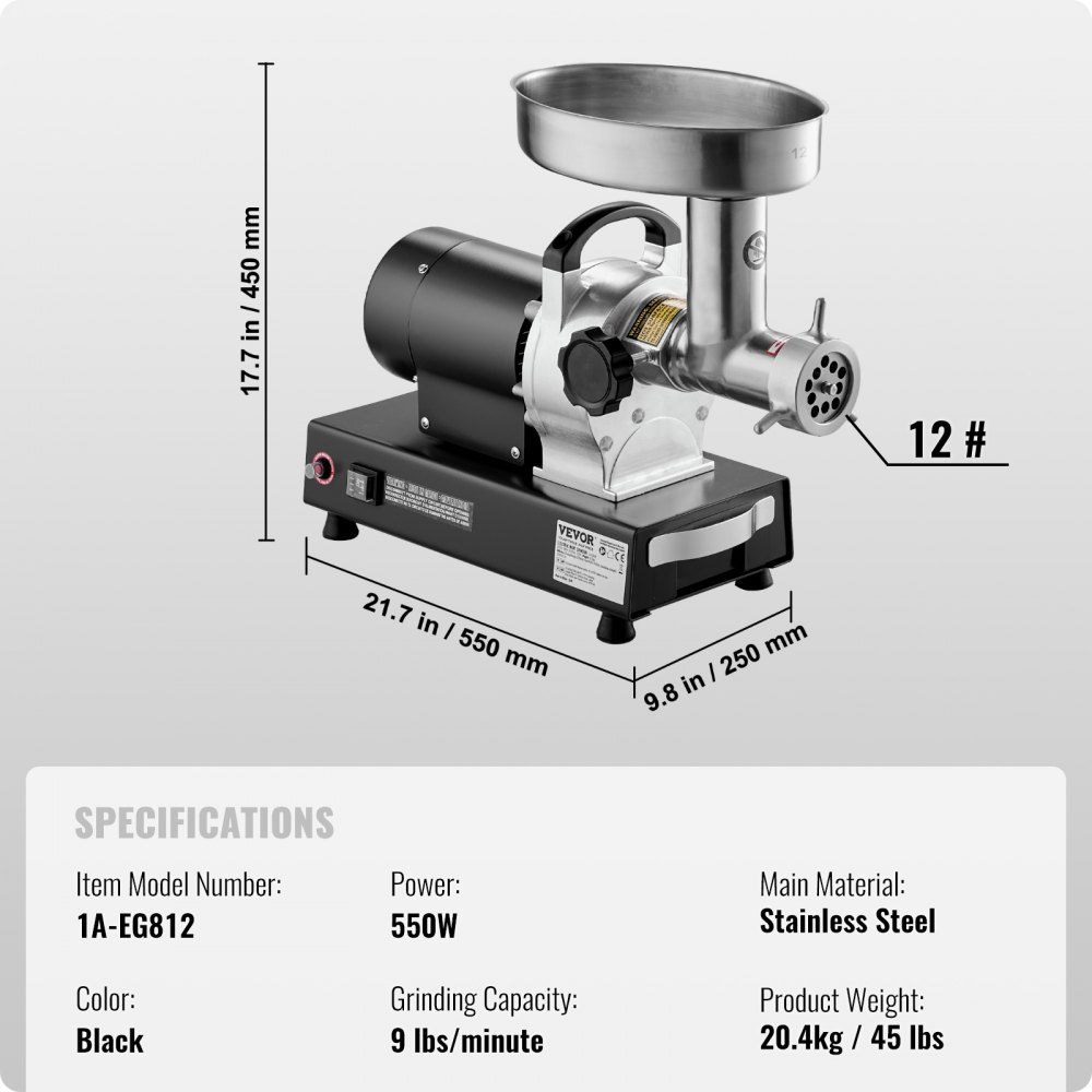 VEVOR Stainless Steel Meat Grinder – 9 LBS, 550 W, SUS 420