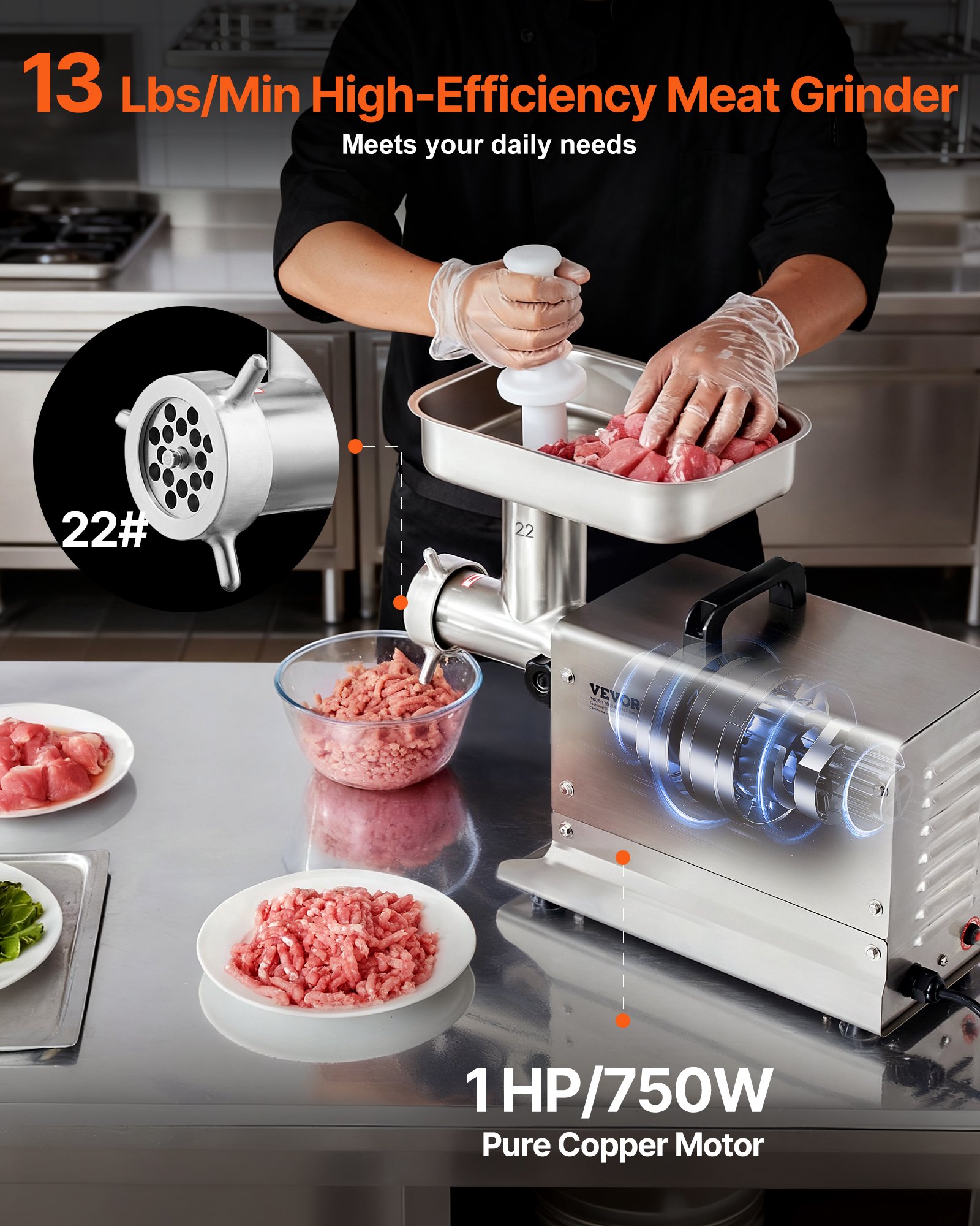 VEVOR Meat Grinder, 13 Lbs/Min Capacity Electric Meat Grinders with ...