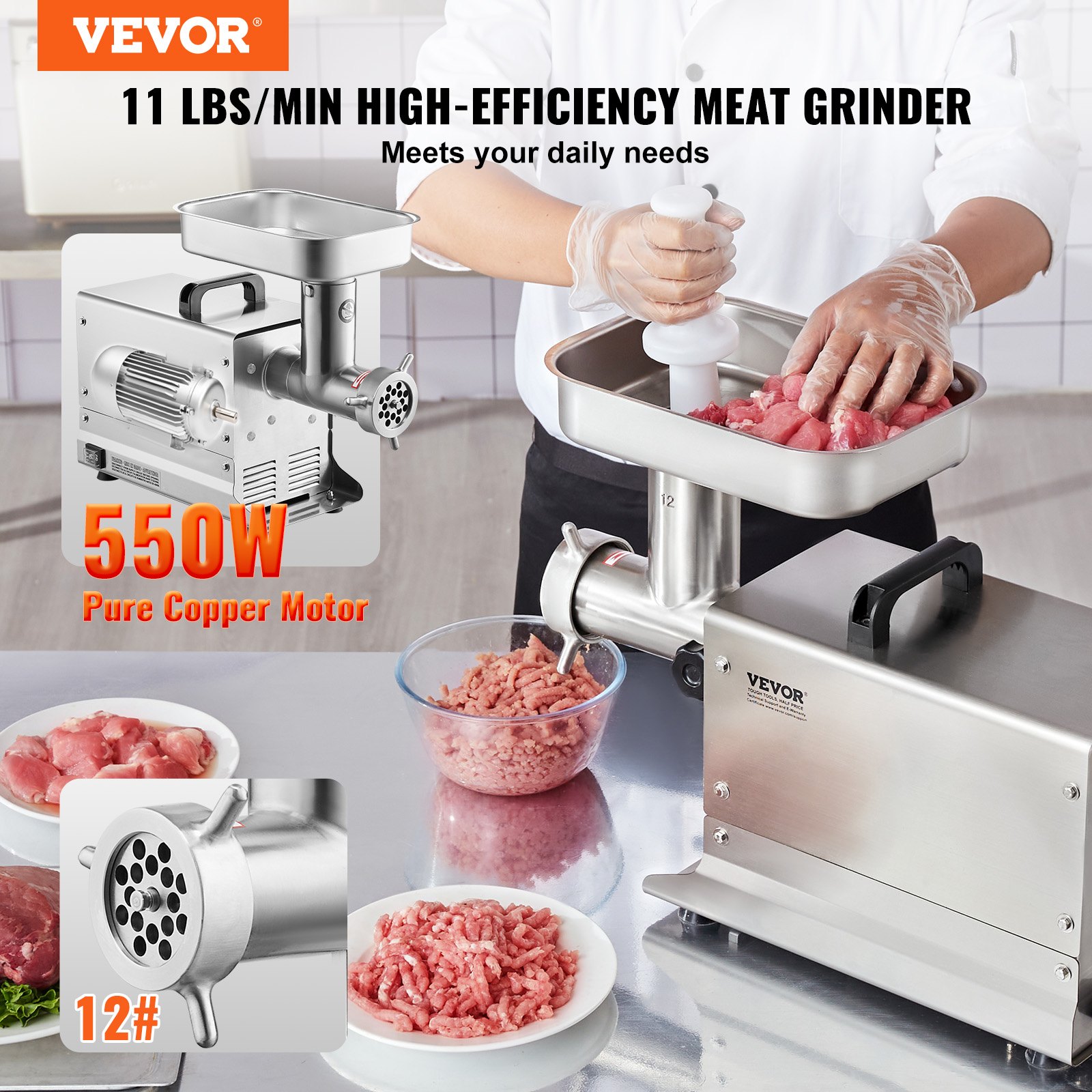Commercial Electric Meat Grinder 11 Lbs/Min Sausage Stuffer Maker ...