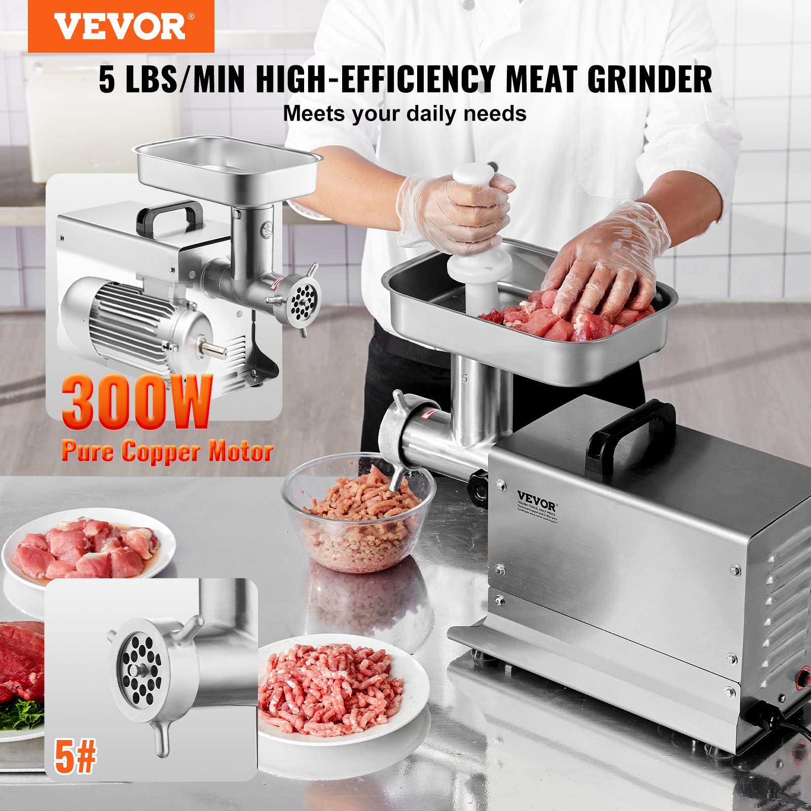 VEVOR Meat Grinder, 5 Lbs/Min Capacity Electric Meat Grinders with ...