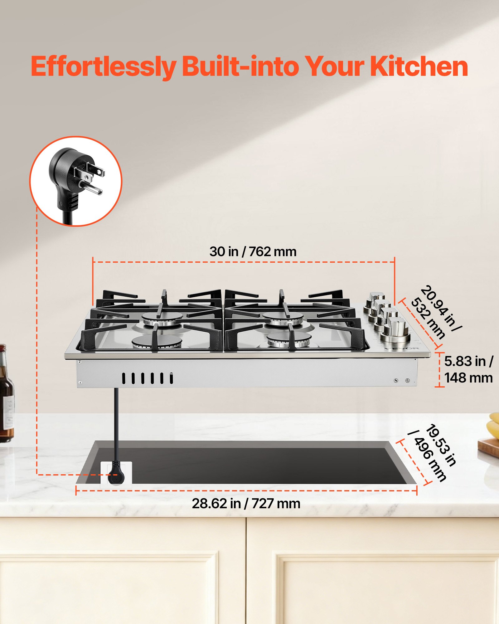 VEVOR 4 Burner Gas Stove Top – 48000 BTU, 28.62 × 19.53 Inch