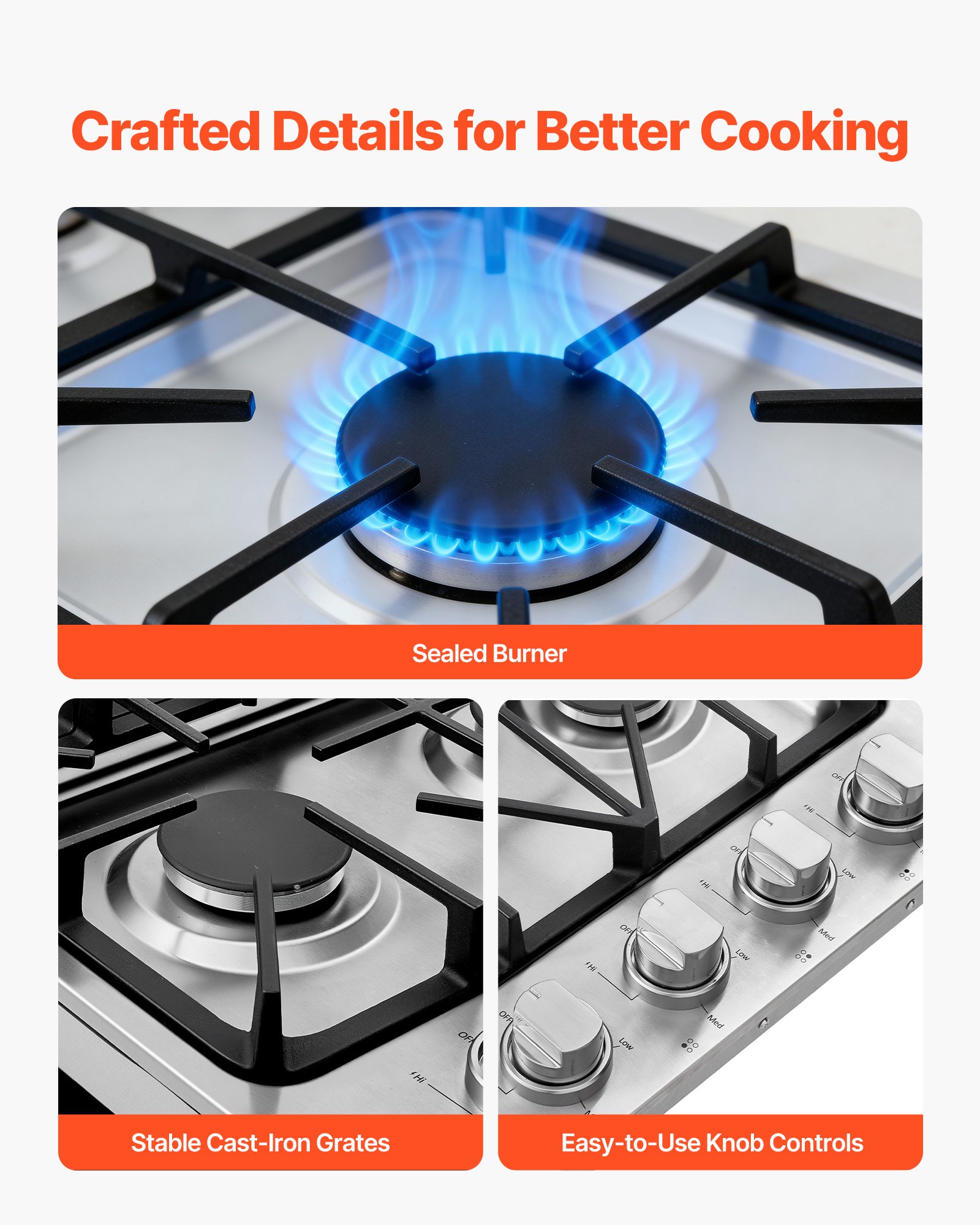 VEVOR Gas Cooktop, 30 inch 4 Burners Gas Stove Top, Max 48000BTU Built ...