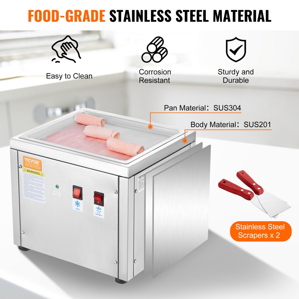 VEVOR Fried Ice Cream Roll Machine, 11" x 9.5" Stir-Fried Ice Cream Pan ...