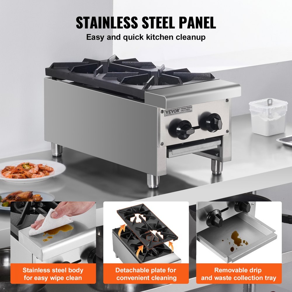VEVOR 2 Plate Gas Stove – 56,000 BTU, Dual Burners, NG/LPG