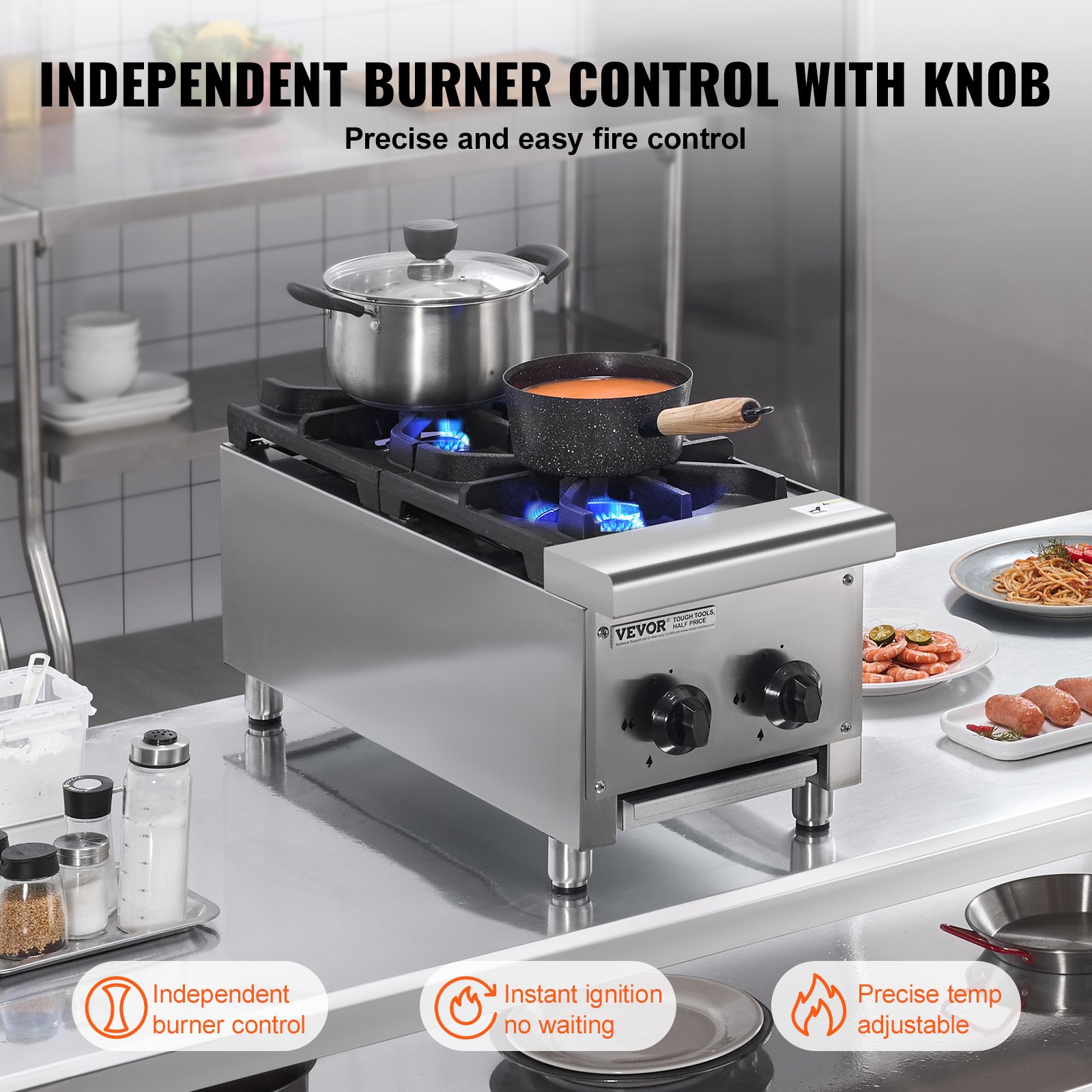 VEVOR Commercial Gas Stove with 2 Burners, Propane and Natural Gas ...
