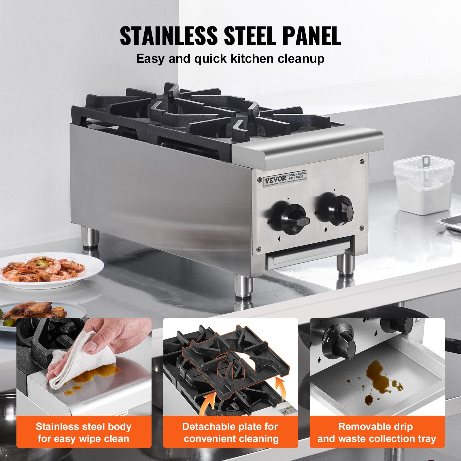 VEVOR Commercial Gas Stove with 2 Burners, Propane and Natural Gas ...