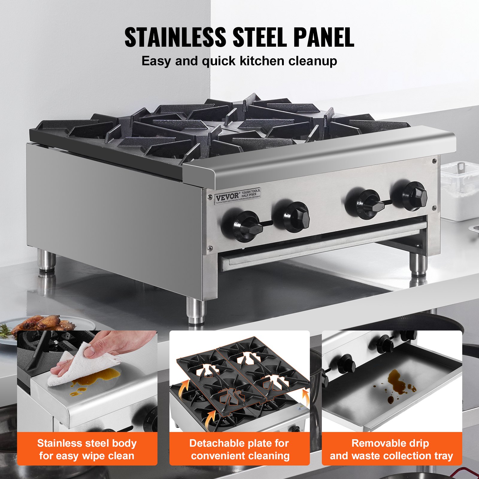 VEVOR Commercial Gas Range Stove 4 Burners Countertop Cooking Hot Plate ...