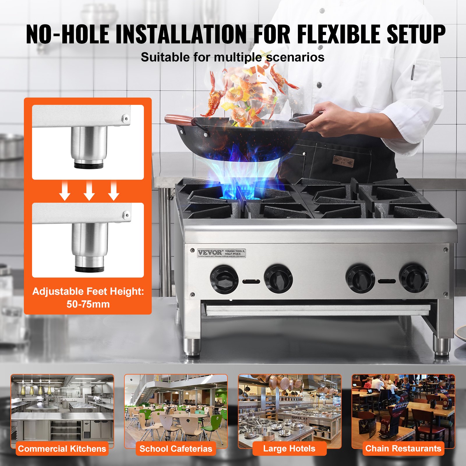 VEVOR Commercial Gas Range Stove 4 Burners Countertop Cooking Hot Plate ...