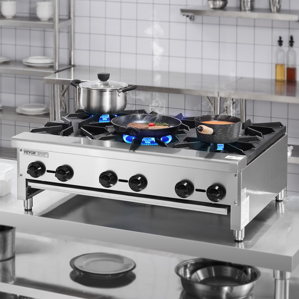 VEVOR 6 Burner Gas Cooktop Commercial - 168,000 BTU, Durable