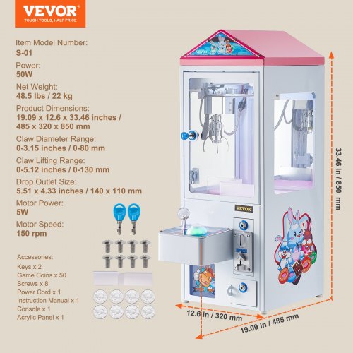 VEVOR Claw Crane Machine Mini Candy Prize Grabber Catcher Arcade Game ...