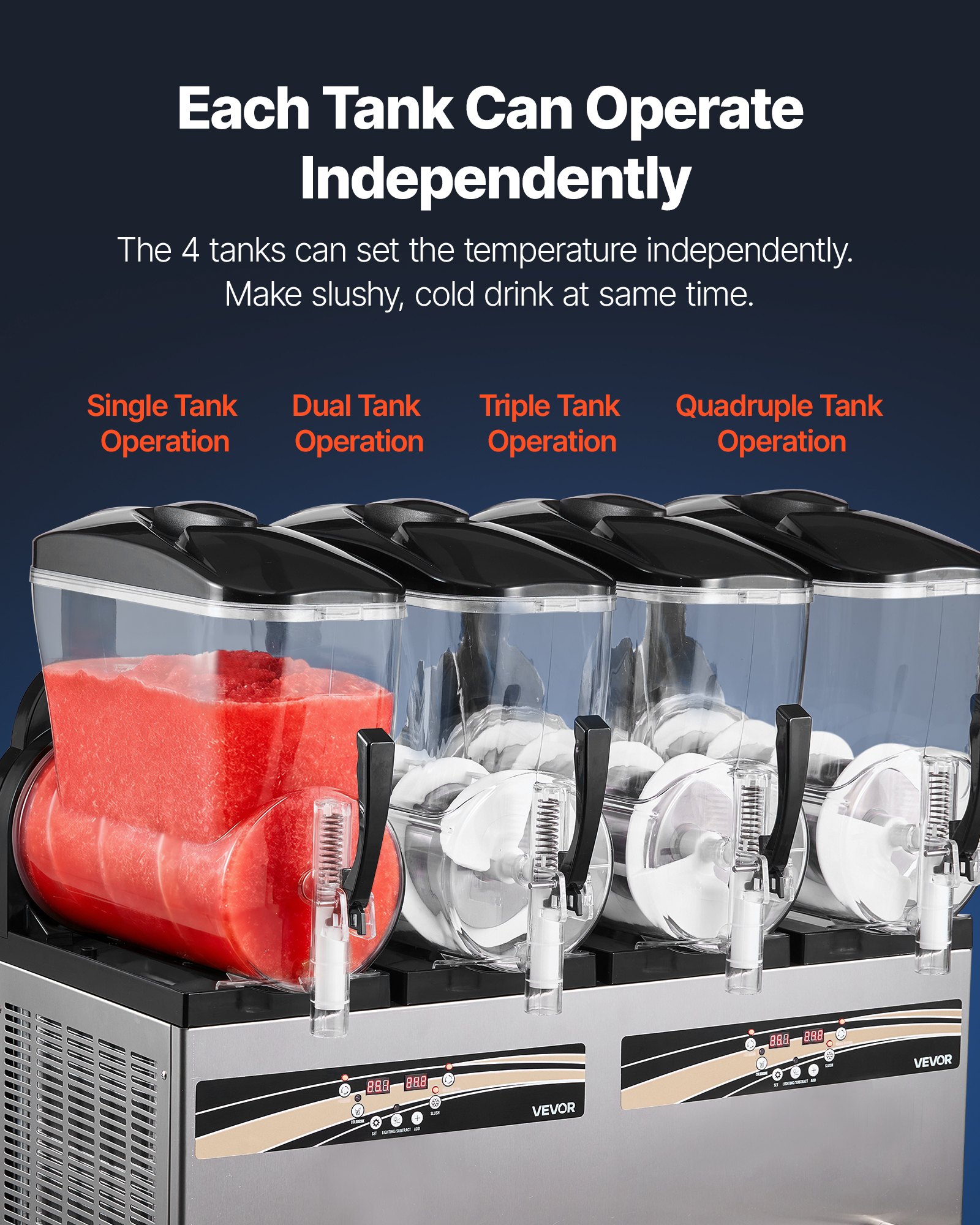 VEVOR Slushie Machine, 12L/3.17Gal x 4 Tank Commercial Slushy Maker ...