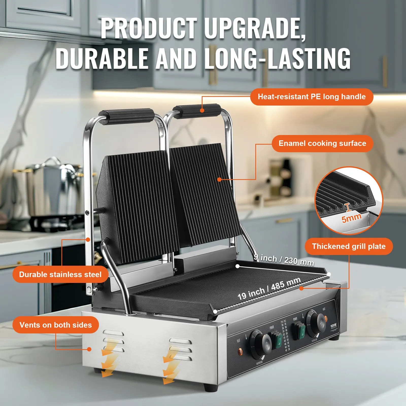 VEVOR Commercial Panini Press Grill Electric Sandwich Maker Griddle ...