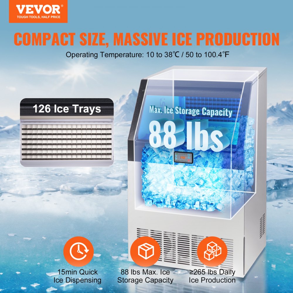 VEVOR Commercial Ice Maker, 265lbs/24H, Ice Maker Machine, 126 Ice ...