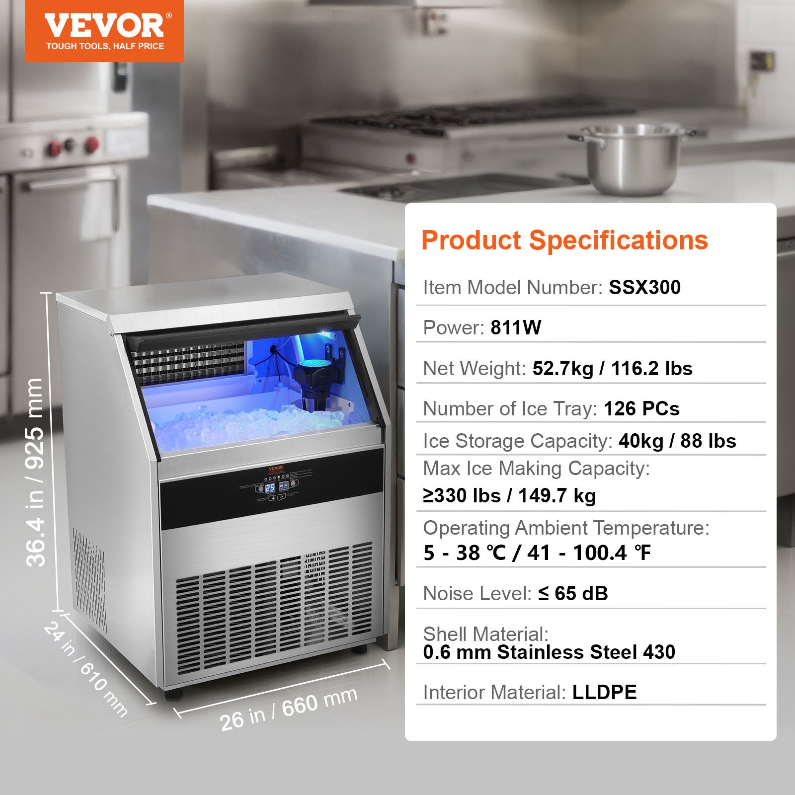 VEVOR Commercial Ice Maker, 330lbs/24H, Ice Maker Machine, 126 Ice ...