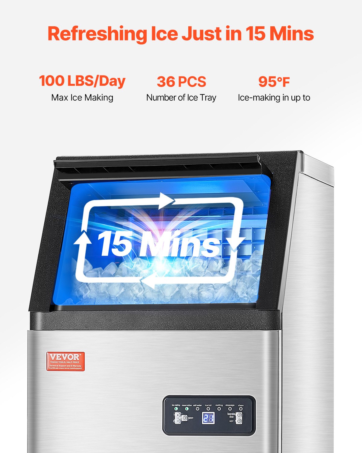 VEVOR Commercial Ice Maker Machine, 100lbs/24H Ice Maker Machine with ...