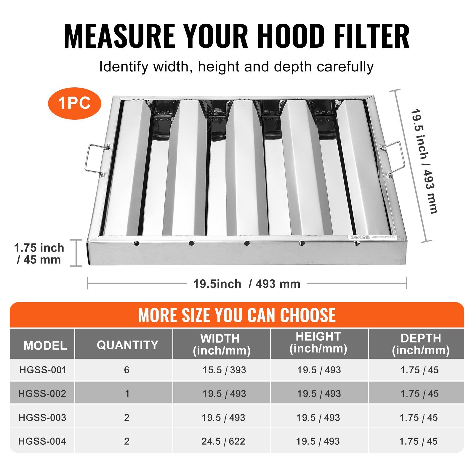 VEVOR Commercial Hood Filter, 19.5W x 19.5H Inch Range Hood Filters ...