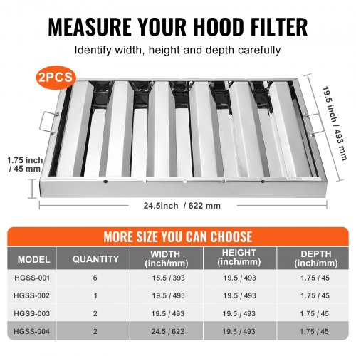 VEVOR 24.5Wx19.5H Inch Commercial Hood Filter Range Hood Baffle ...