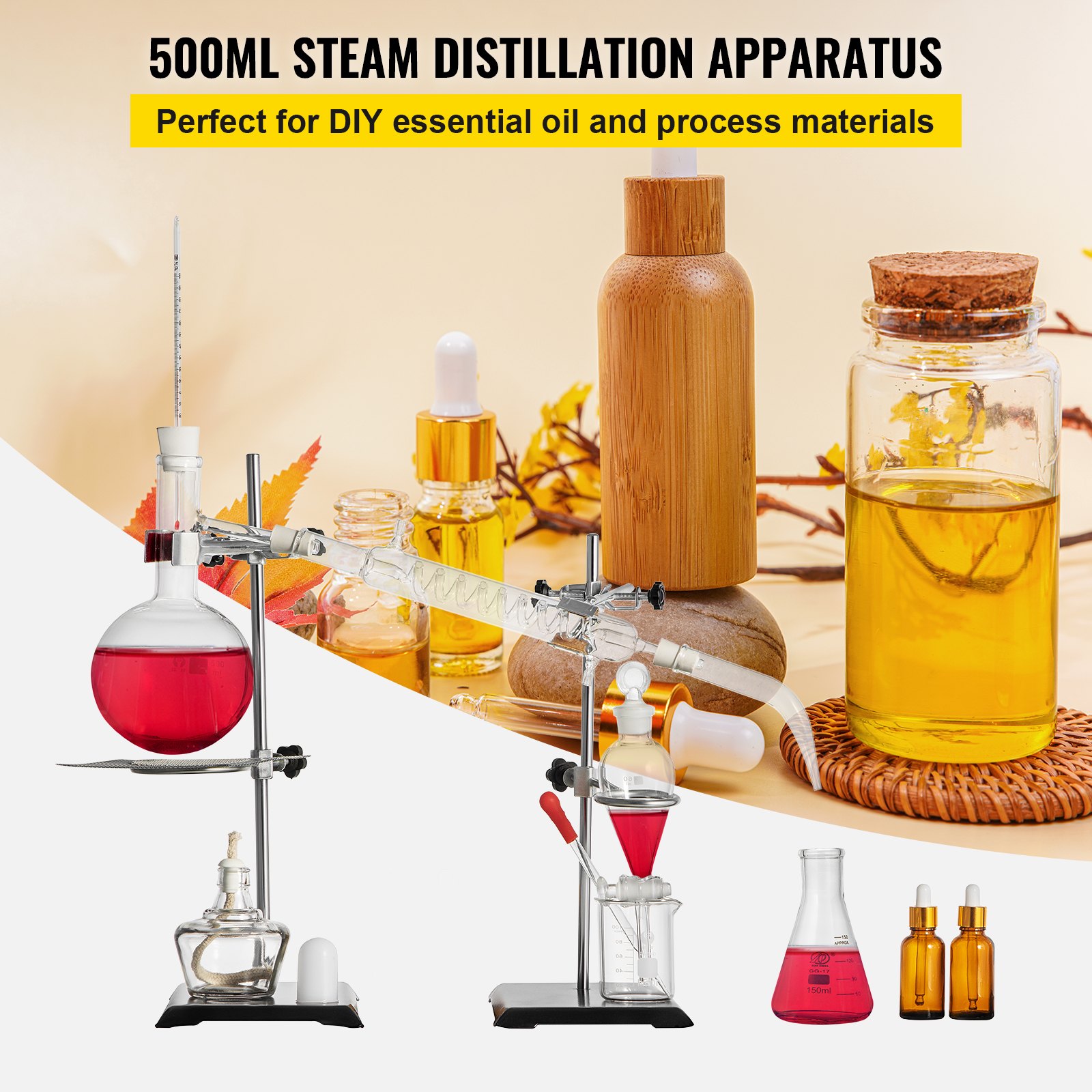 VEVOR Distillation Apparatus Kit 500ml Essential Oil Distiller ...