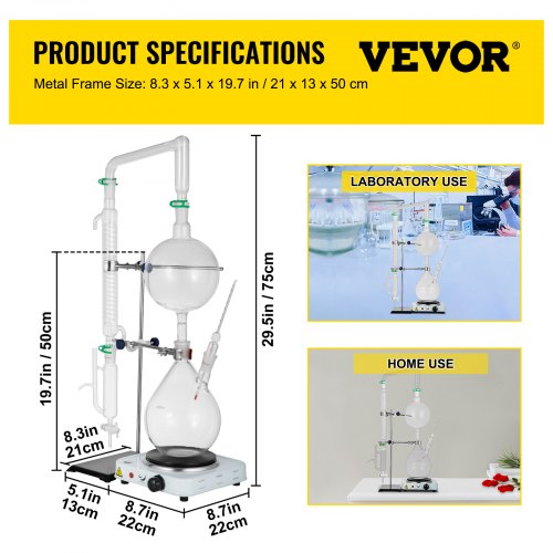 VEVOR 2L Essential Oil Distillation Apparatus Lab Glassware ...