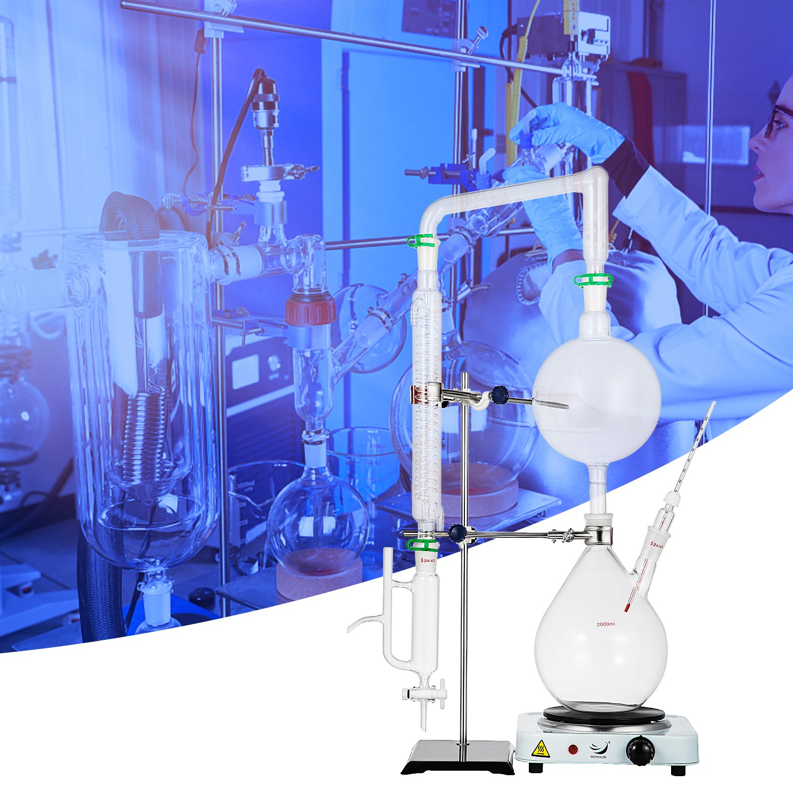 VEVOR 2L Essential Oil Distillation Apparatus Lab Glassware ...