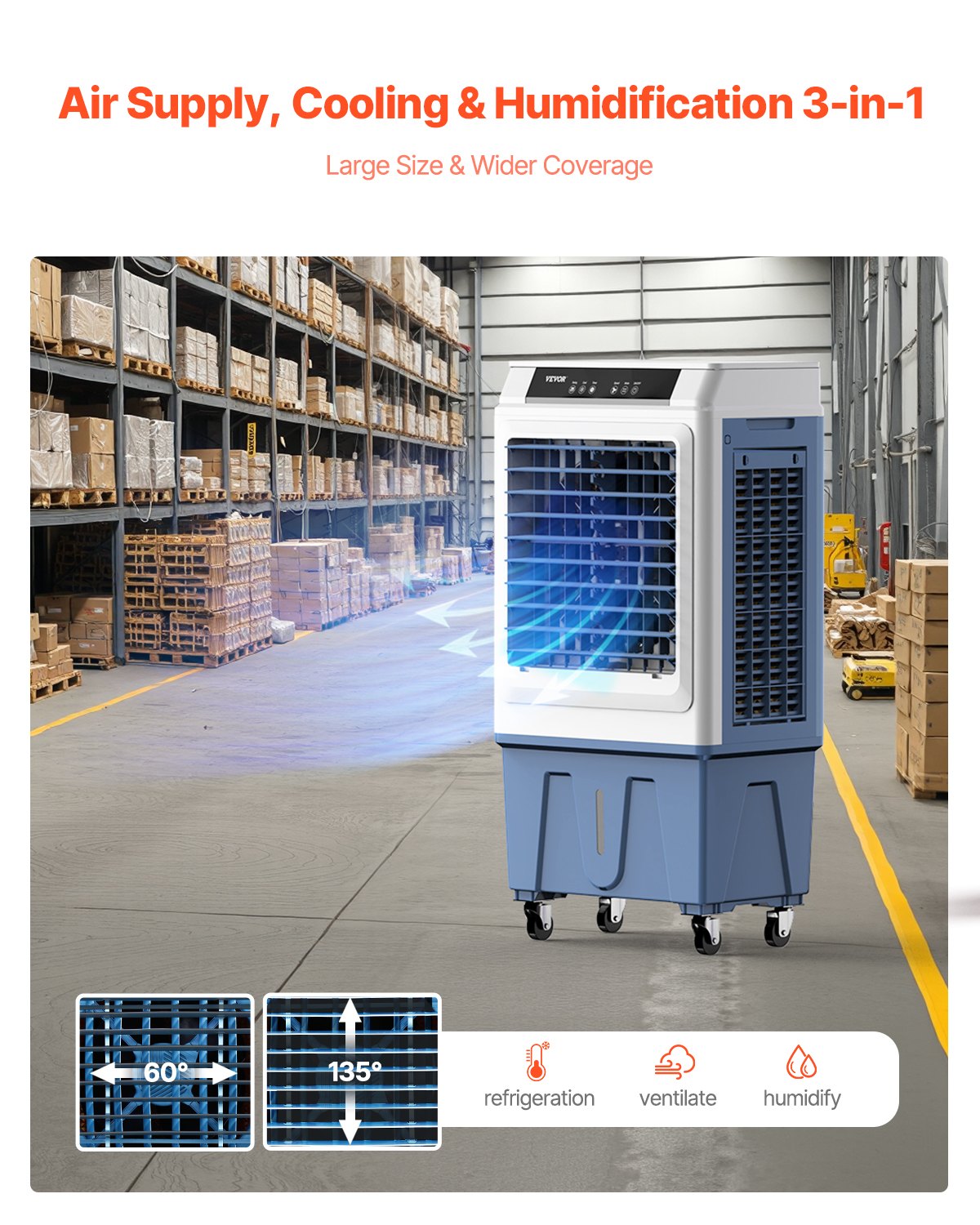 Evaporative Air Cooler 3100 CFM with 9 Gallon Water Tank Portable Swamp ...
