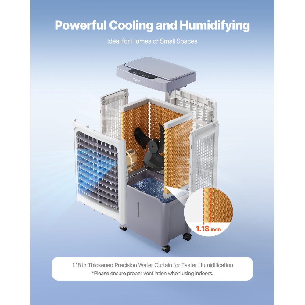 Evaporative Air Cooler 1800 CFM with 6.8 Gal Water Tank Portable Swamp ...