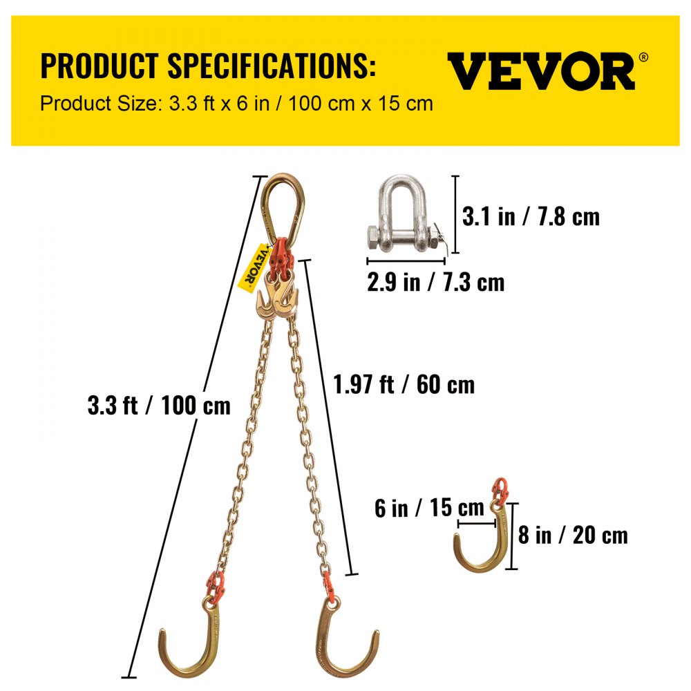 VEVOR V Bridle Chain, 5/16 in x 2 ft Bridle Tow Chain, Grade 80 V ...