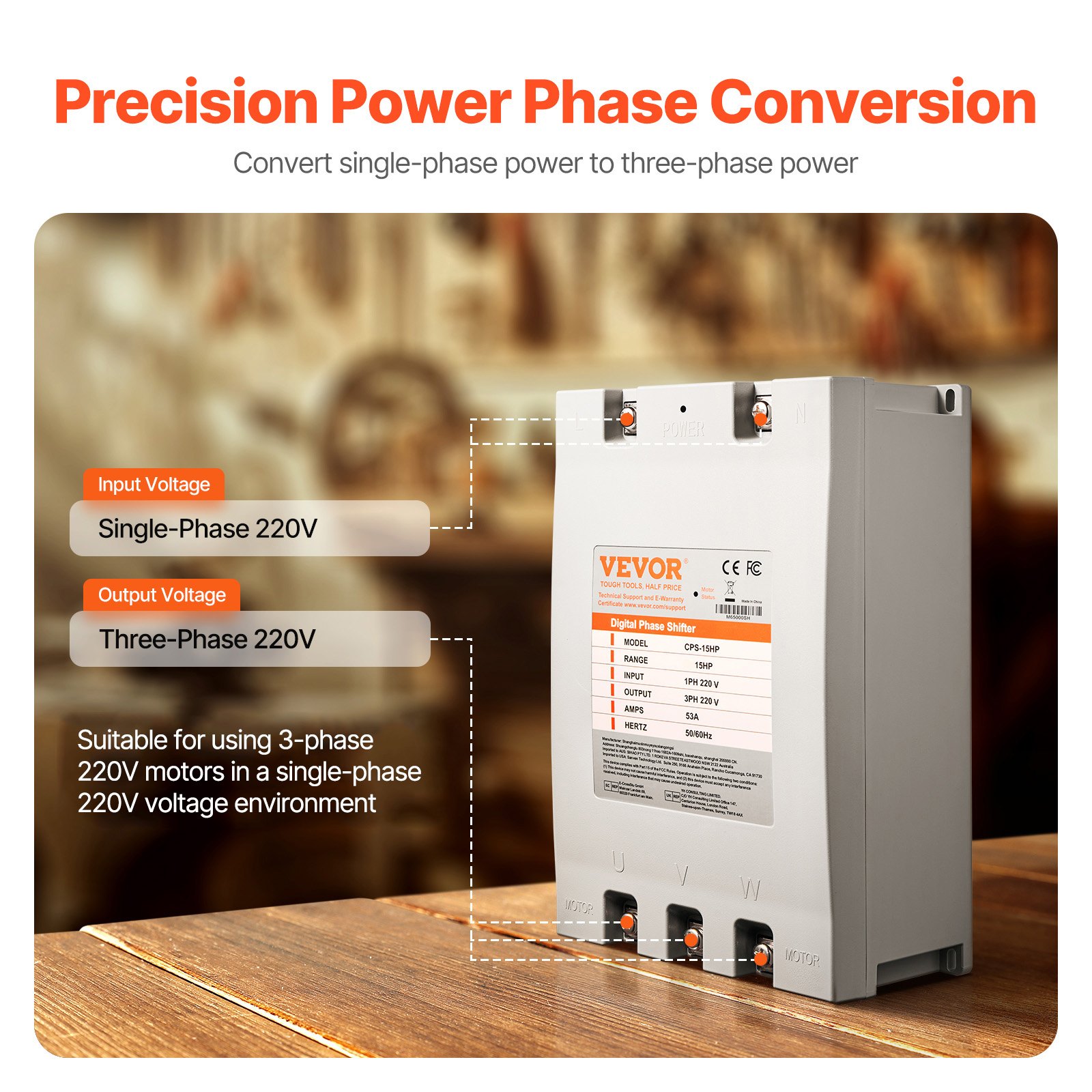 VEVOR 3 Phase Converter - 15HP 53A 220V Single Phase to 3 Phase ...