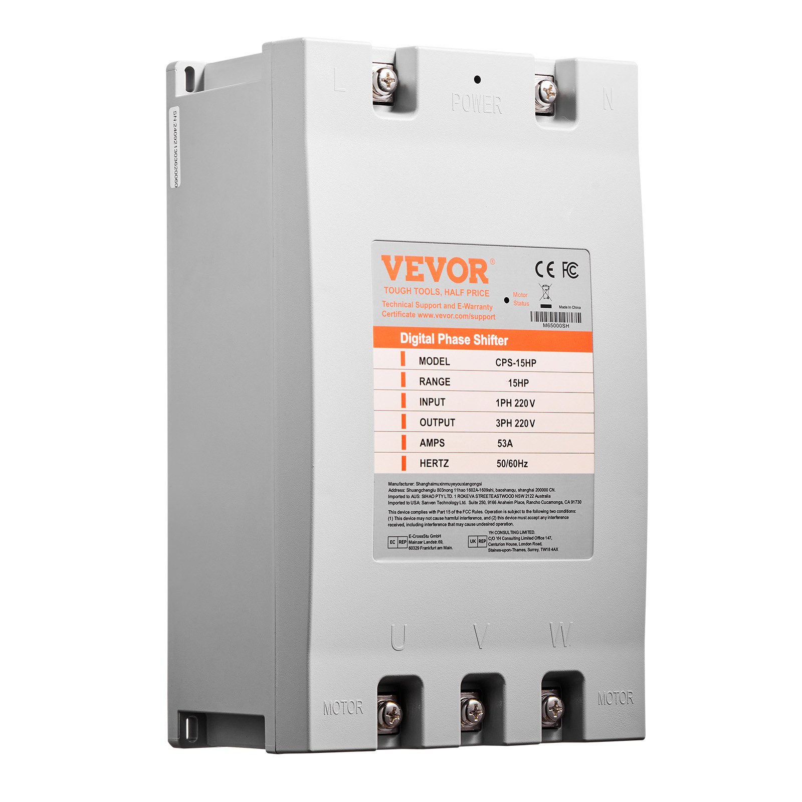 VEVOR 3 Phase Converter - 15HP 53A 220V Single Phase to 3 Phase ...
