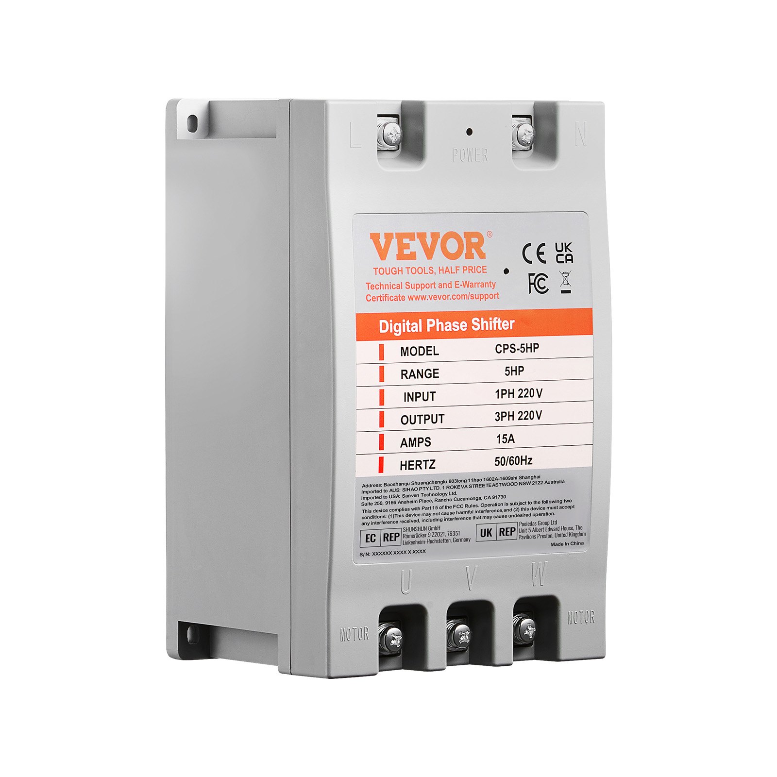 VEVOR 3 Phase Converter - 5HP 15A 220V Single Phase to 3 Phase ...