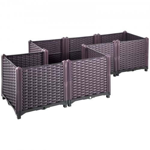 VEVOR Plastic Raised Garden Bed, 14.5H Flower Box Kit, Brown Rattan ...