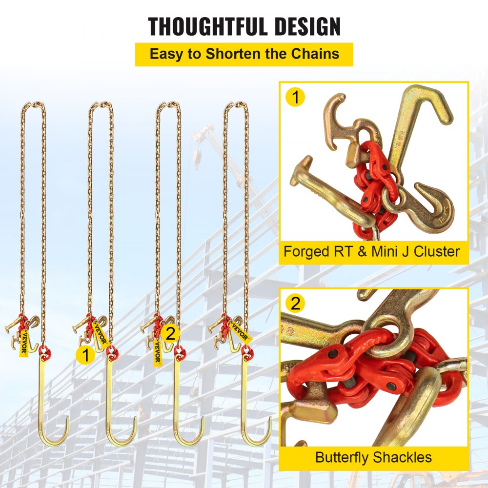 VEVOR J Hook Chain, 5/16 in x 10 ft Tow Chain Bridle, Grade 80 J Hook Transport Chain, 9260 Lbs ...