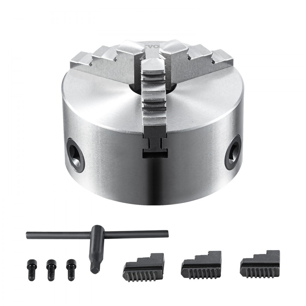 VEVOR 3 Jaw Lathe Chuck 100 mm Self Centering Lathe Chuck 2 100 mm Clamping Range with T key Fixing Screws Reversible Jaws for Lathe 3D Printer