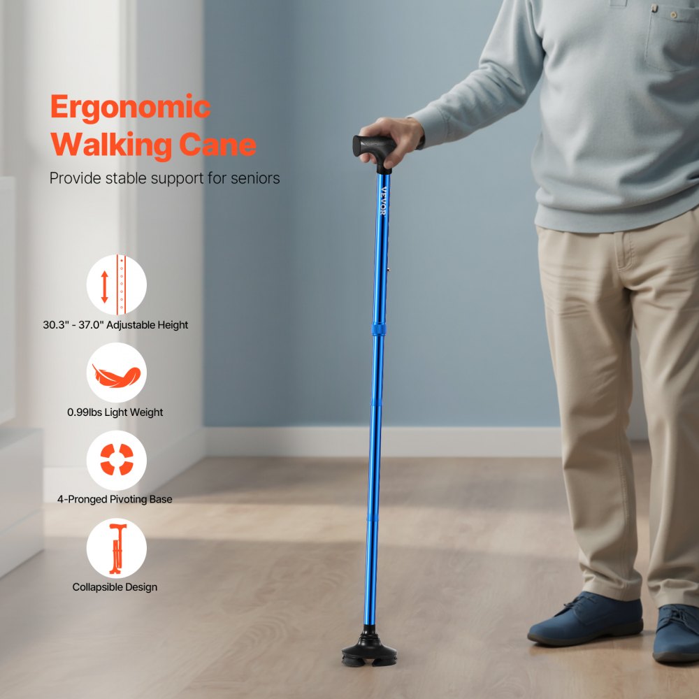 Walking Cane Folding Walking Stick with 8-Level Height & 4-Pronged ...