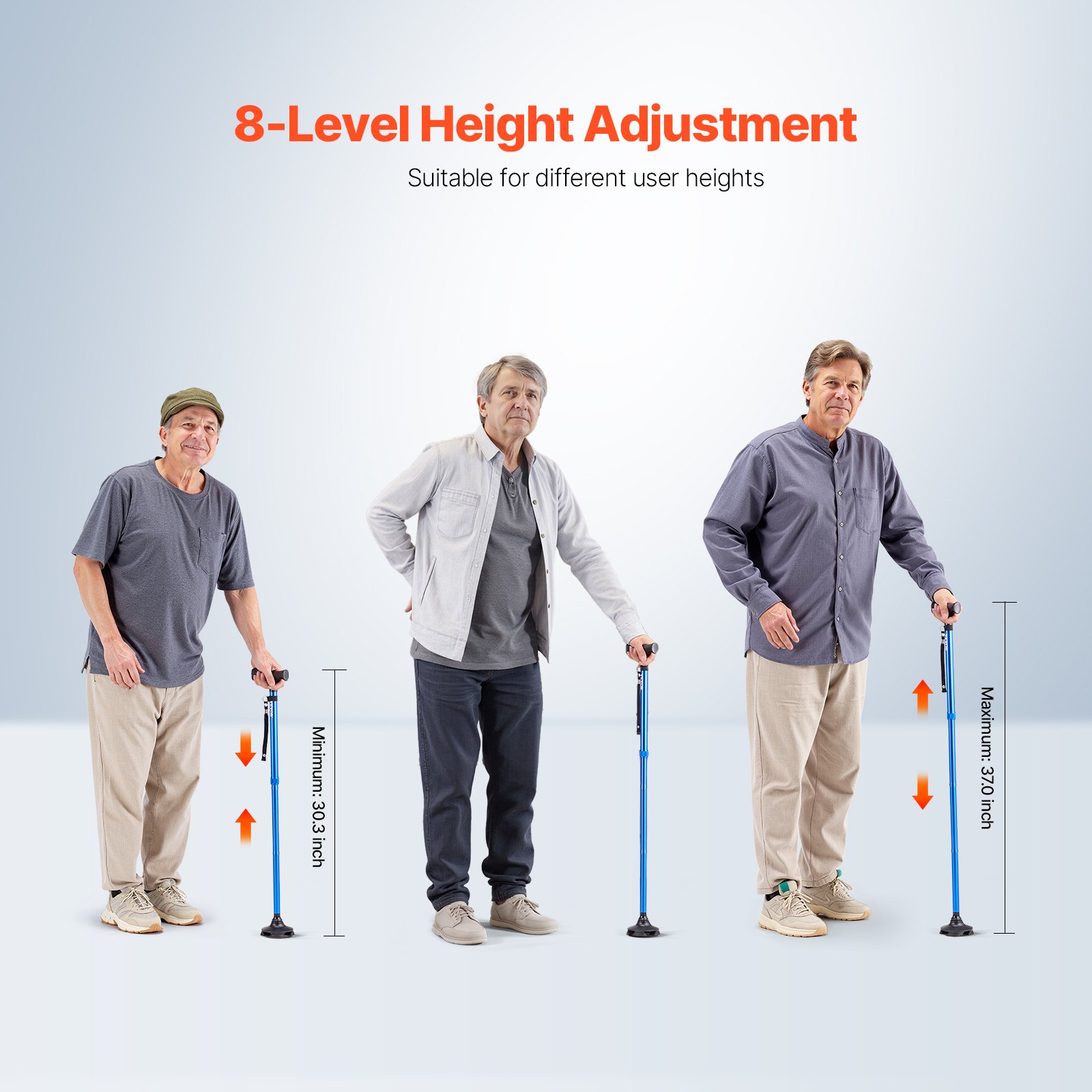 Walking Cane Folding Walking Stick with 8-Level Height & 4-Pronged ...