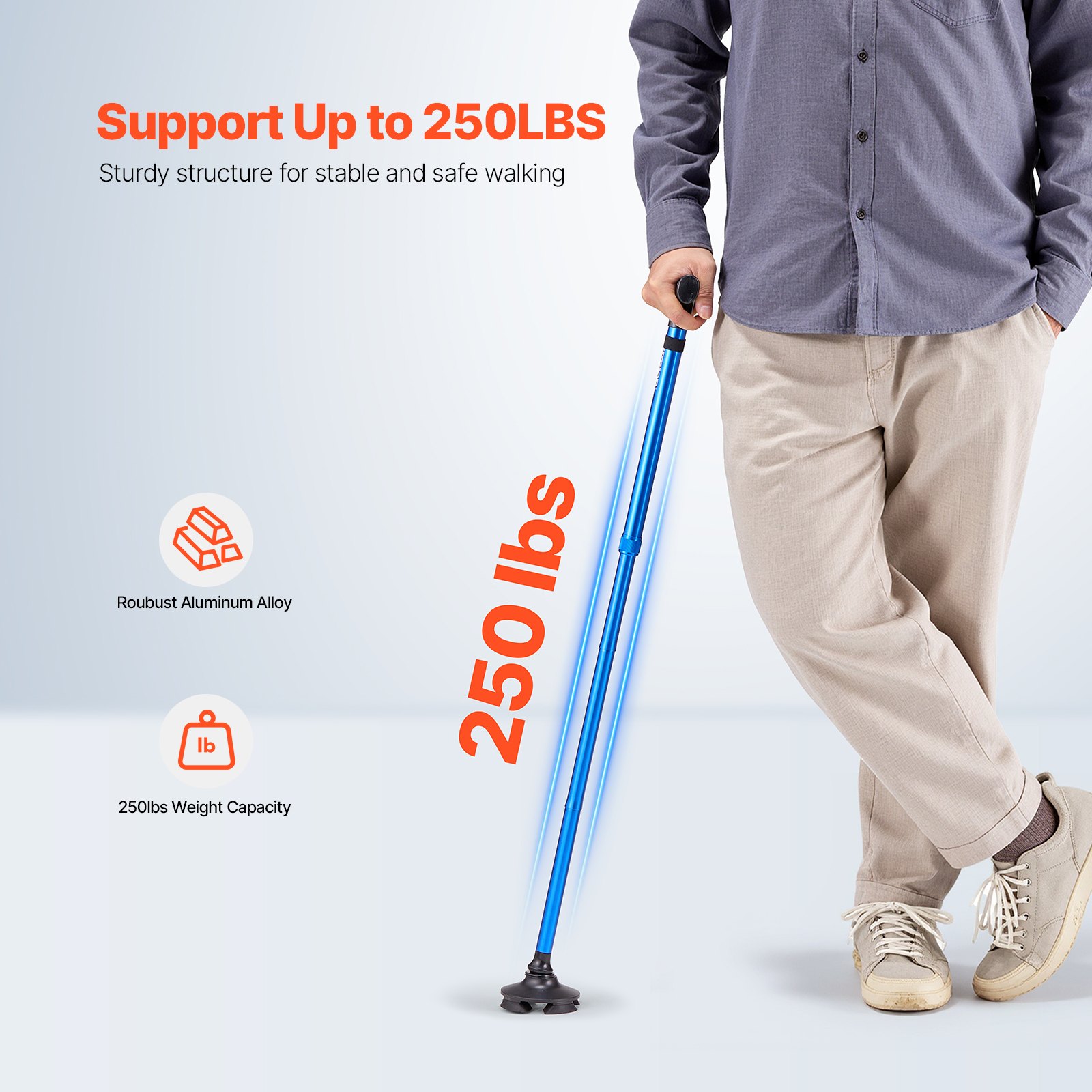 Walking Cane Folding Walking Stick with 8-Level Height & 4-Pronged ...