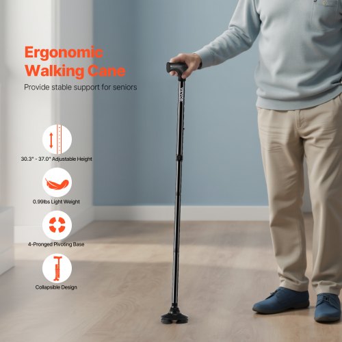 Walking Cane Folding Walking Stick with 8-Level Height & 4-Pronged ...