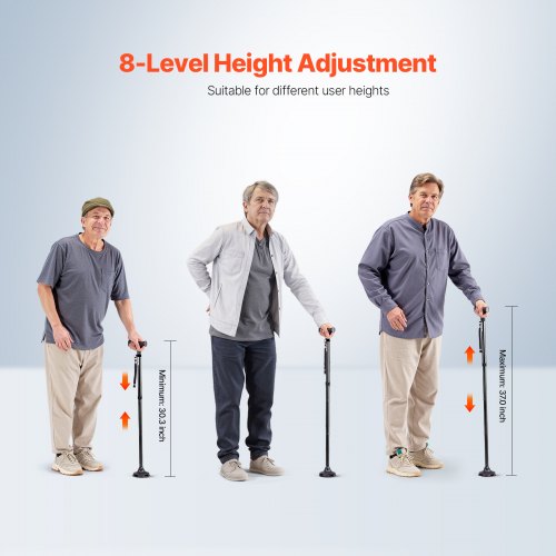 Walking Cane Folding Walking Stick with 8-Level Height & 4-Pronged ...