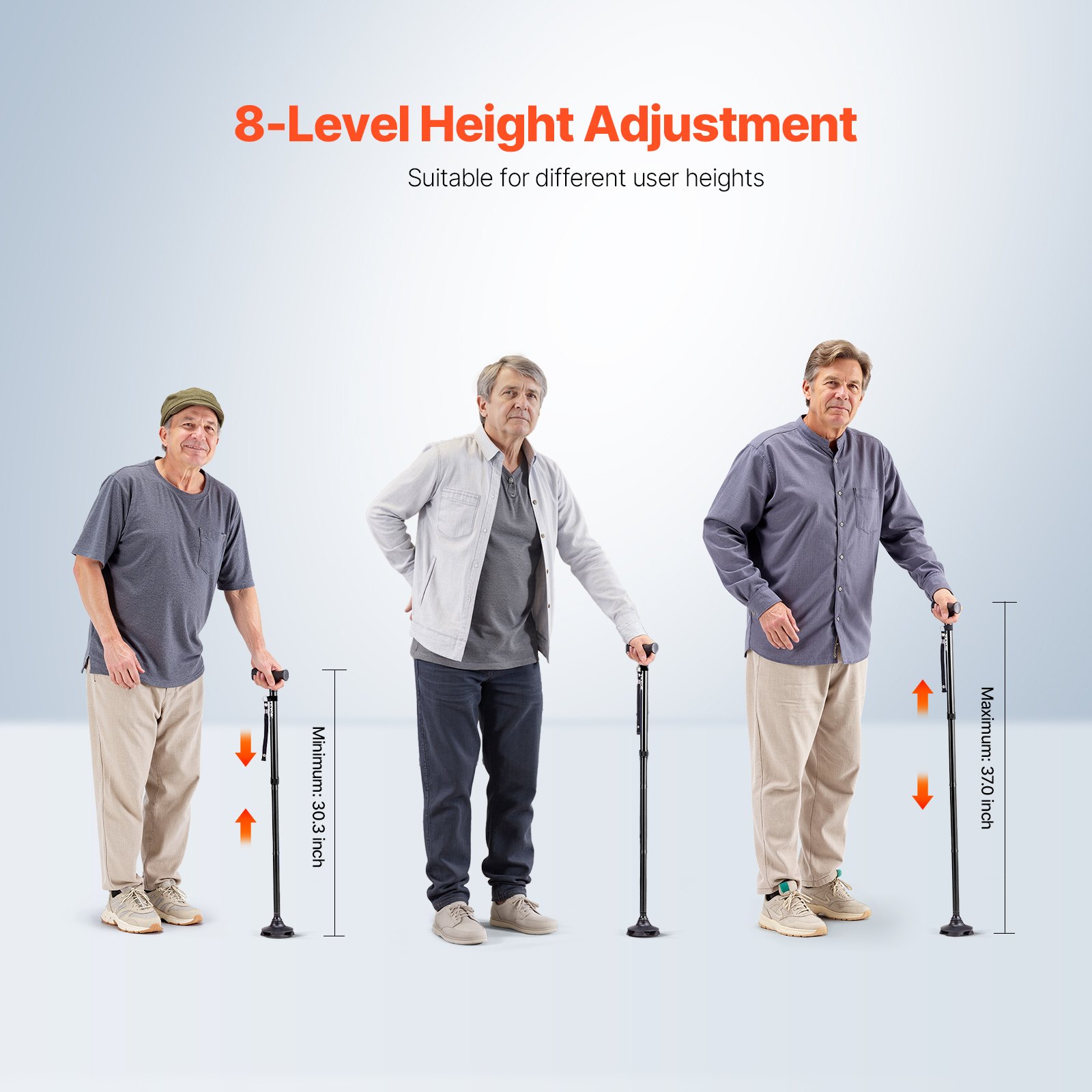 Walking Cane Folding Walking Stick with 8-Level Height & 4-Pronged ...