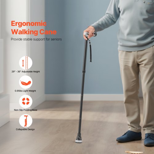 Walking Cane Folding Walking Stick with 8-Level Adjustable Height ...