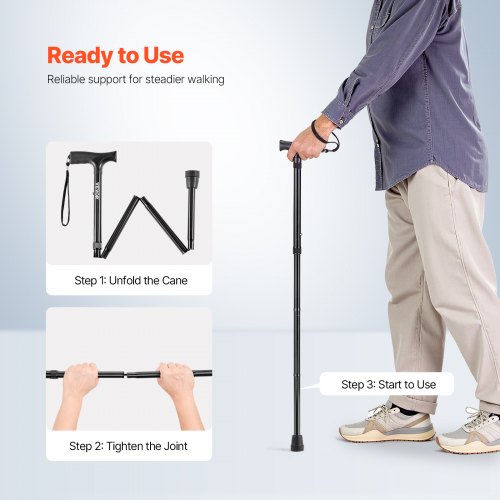 Walking Cane Folding Walking Stick with 5-Level Adjustable Height Anti ...