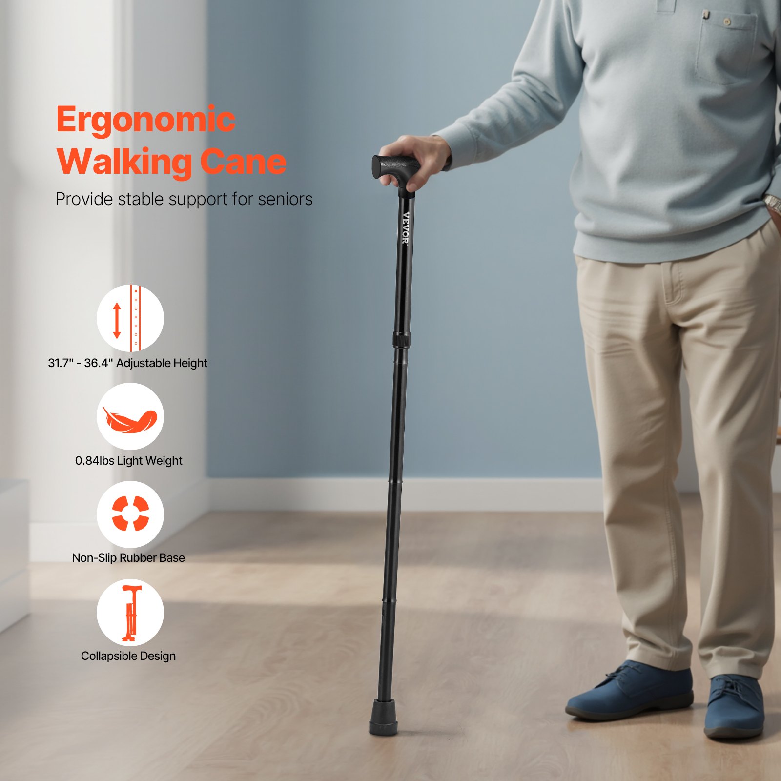 VEVOR Walking Cane for Man Woman, Folding Walking Stick with 5-Level ...