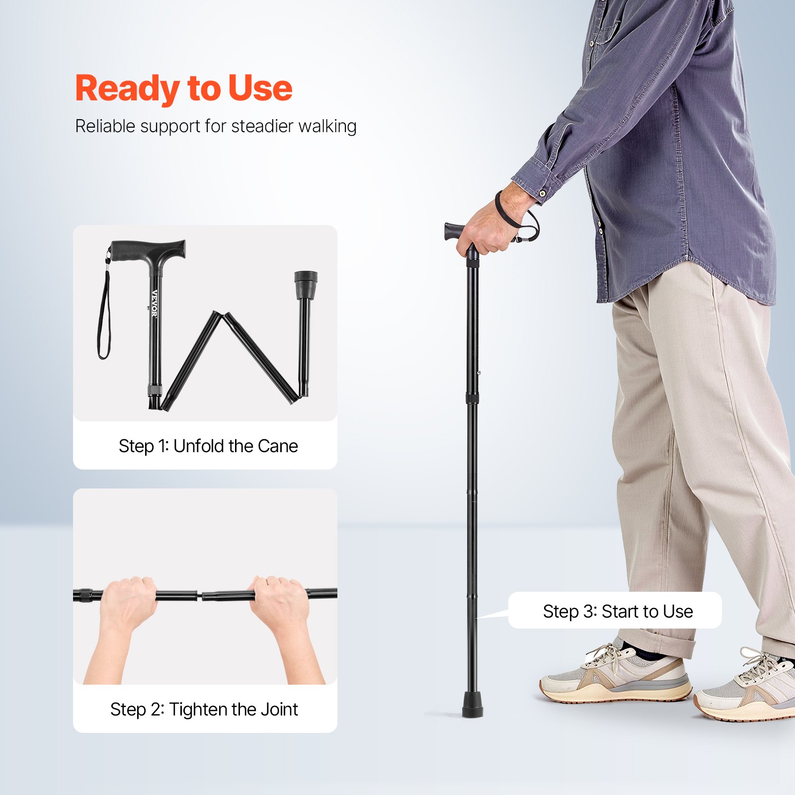 VEVOR Walking Cane for Man Woman, Folding Walking Stick with 5-Level ...