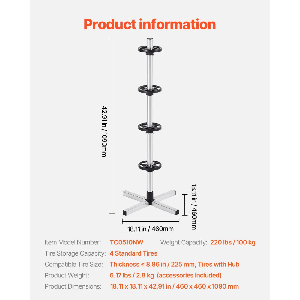 VEVOR Tire Organizing Rack, Robust Steel Tire Stand for 4 Tires with ...